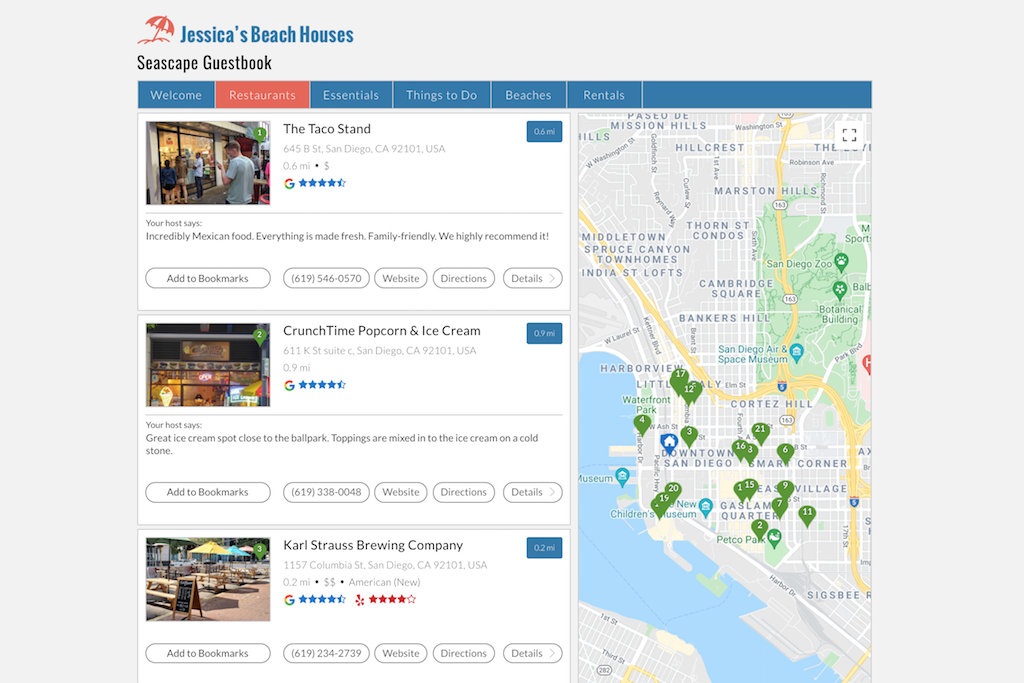 Preview of restaurants in area guide
