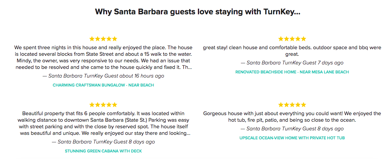 Example of vacation rental guest reviews